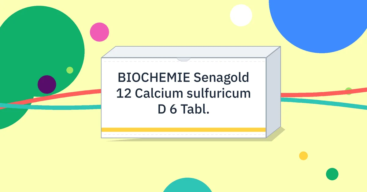 Symbolbild: Packung mit der Aufschrift BIOCHEMIE Senagold 12 Calcium sulfuricum D 6 Tabl. (PZN 06827628) – Verfügbarkeit und Bezug in Apotheken in Frankfurt am Main