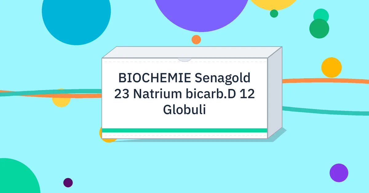 Symbolbild: Packung mit der Aufschrift BIOCHEMIE Senagold 23 Natrium bicarb.D 12 Globuli (PZN 09215067) – Verfügbarkeit und Bezug in Apotheken in Frankfurt am Main