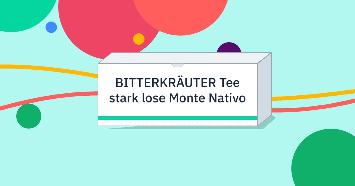 Symbolbild: Packung mit der Aufschrift BITTERKRÄUTER Tee stark lose Monte Nativo (PZN 20349785) – Verfügbarkeit und Bezug in Apotheken in Frankfurt am Main