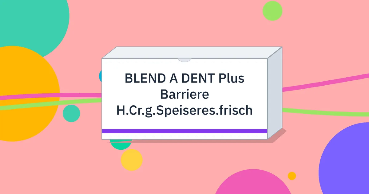 Symbolbild: Packung mit der Aufschrift BLEND A DENT Plus Barriere H.Cr.g.Speiseres.frisch (PZN 19683639) – Verfügbarkeit und Bezug in Apotheken in Frankfurt am Main