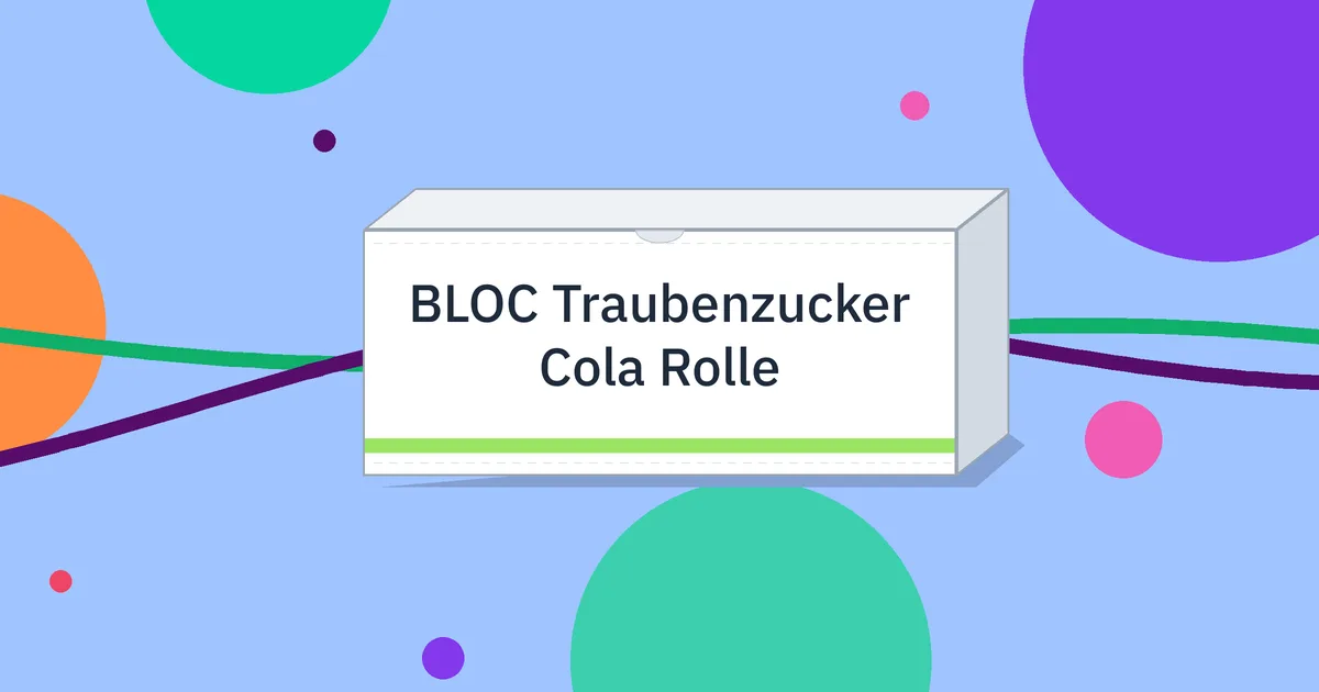 Symbolbild: Packung mit der Aufschrift BLOC Traubenzucker Cola Rolle (PZN 03655693) – Verfügbarkeit und Bezug in Apotheken in Frankfurt am Main