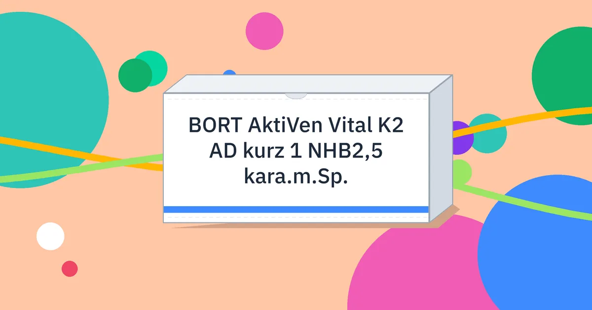 Symbolbild: Packung mit der Aufschrift BORT AktiVen Vital K2 AD kurz 1 NHB2,5 kara.m.Sp. (PZN 17497789) – Verfügbarkeit und Bezug in Apotheken in Frankfurt am Main