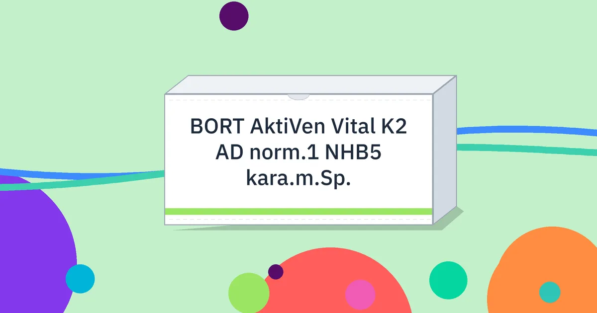 Symbolbild: Packung mit der Aufschrift BORT AktiVen Vital K2 AD norm.1 NHB5 kara.m.Sp. (PZN 17492912) – Verfügbarkeit und Bezug in Apotheken in Frankfurt am Main