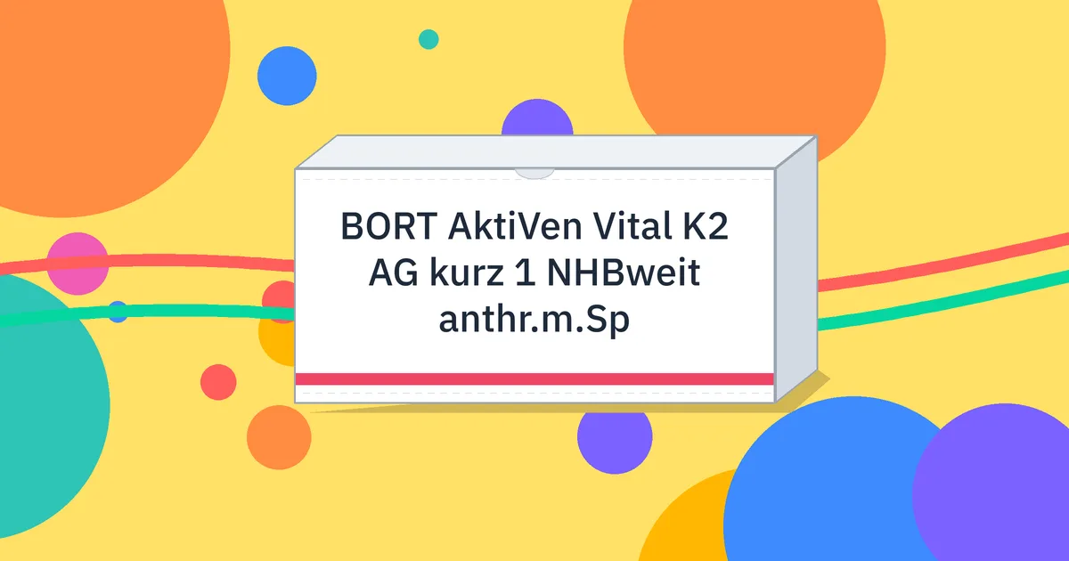 Symbolbild: Packung mit der Aufschrift BORT AktiVen Vital K2 AG kurz 1 NHBweit anthr.m.Sp (PZN 13734726) – Verfügbarkeit und Bezug in Apotheken in Frankfurt am Main