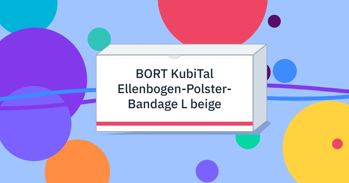 Symbolbild: Packung mit der Aufschrift BORT KubiTal Ellenbogen-Polster-Bandage L beige (PZN 00219709) – Verfügbarkeit und Bezug in Apotheken in Frankfurt am Main