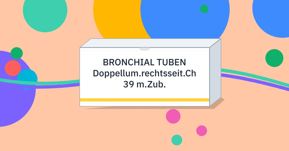 Symbolbild: Packung mit der Aufschrift BRONCHIAL TUBEN Doppellum.rechtsseit.Ch 39 m.Zub. (PZN 01288055) – Verfügbarkeit und Bezug in Apotheken in Frankfurt am Main