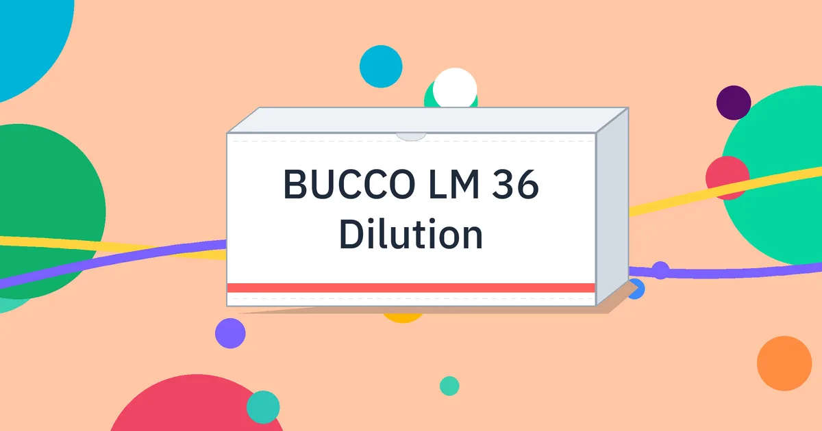 Symbolbild: Packung mit der Aufschrift BUCCO LM 36 Dilution (PZN 13398731) – Verfügbarkeit und Bezug in Apotheken in Frankfurt am Main