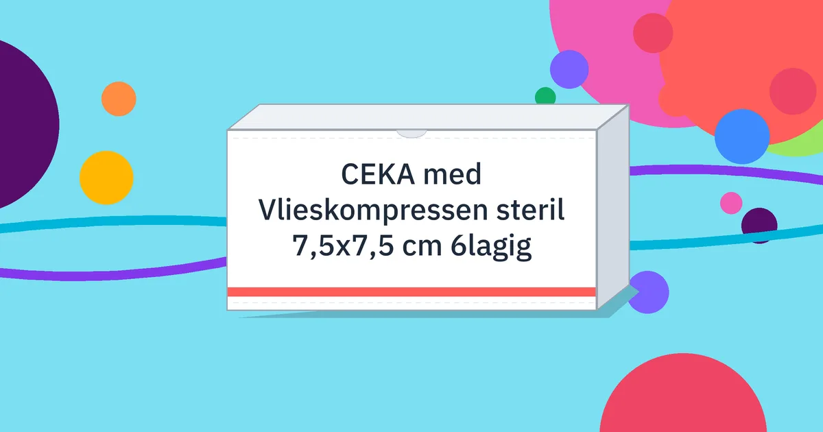 Symbolbild: Packung mit der Aufschrift CEKA med Vlieskompressen steril 7,5x7,5 cm 6lagig (PZN 18450784) – Verfügbarkeit und Bezug in Apotheken in Frankfurt am Main