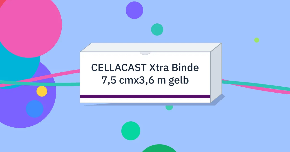Symbolbild: Packung mit der Aufschrift CELLACAST Xtra Binde 7,5 cmx3,6 m gelb (PZN 11382074) – Verfügbarkeit und Bezug in Apotheken in Frankfurt am Main