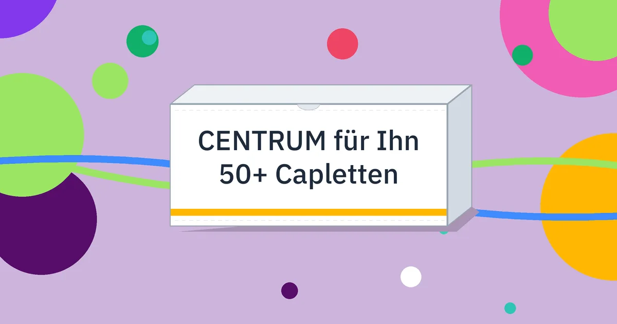 Symbolbild: Packung mit der Aufschrift CENTRUM für Ihn 50+ Capletten (PZN 10110907) – Verfügbarkeit und Bezug in Apotheken in Frankfurt am Main