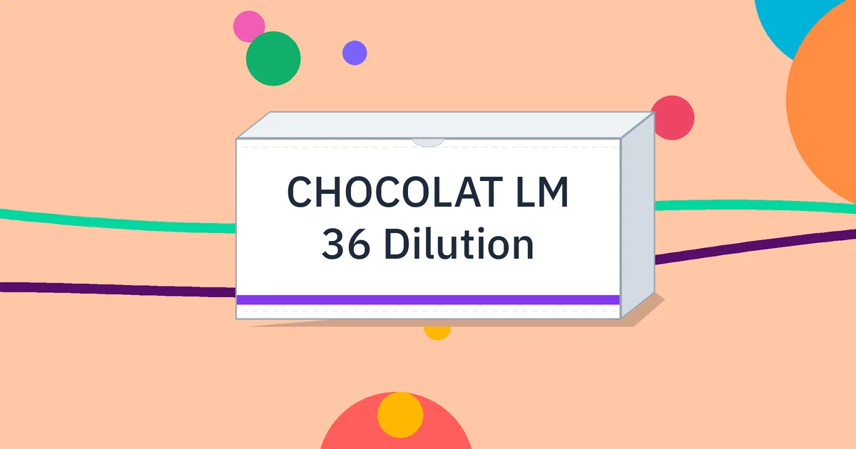 Symbolbild: Packung mit der Aufschrift CHOCOLAT LM 36 Dilution (PZN 12817137) – Verfügbarkeit und Bezug in Apotheken in Frankfurt am Main