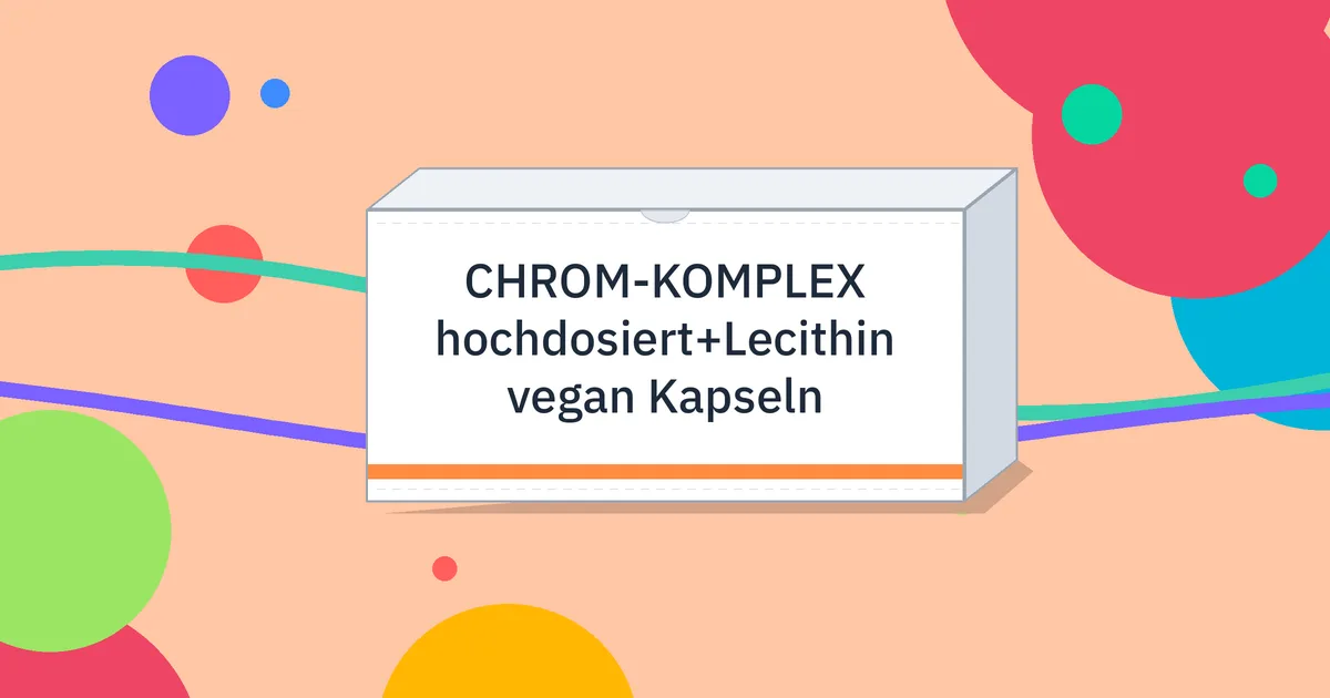 Symbolbild: Packung mit der Aufschrift CHROM-KOMPLEX hochdosiert+Lecithin vegan Kapseln (PZN 18492179) – Verfügbarkeit und Bezug in Apotheken in Frankfurt am Main