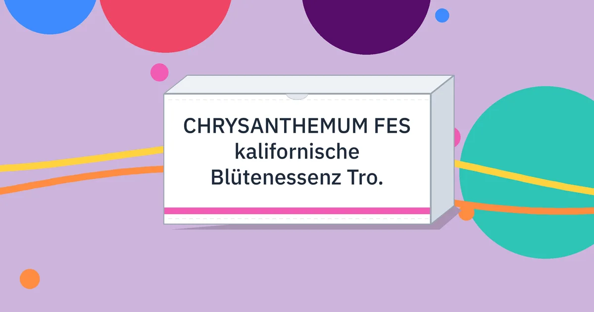 Symbolbild: Packung mit der Aufschrift CHRYSANTHEMUM FES kalifornische Blütenessenz Tro. (PZN 09172139) – Verfügbarkeit und Bezug in Apotheken in Frankfurt am Main