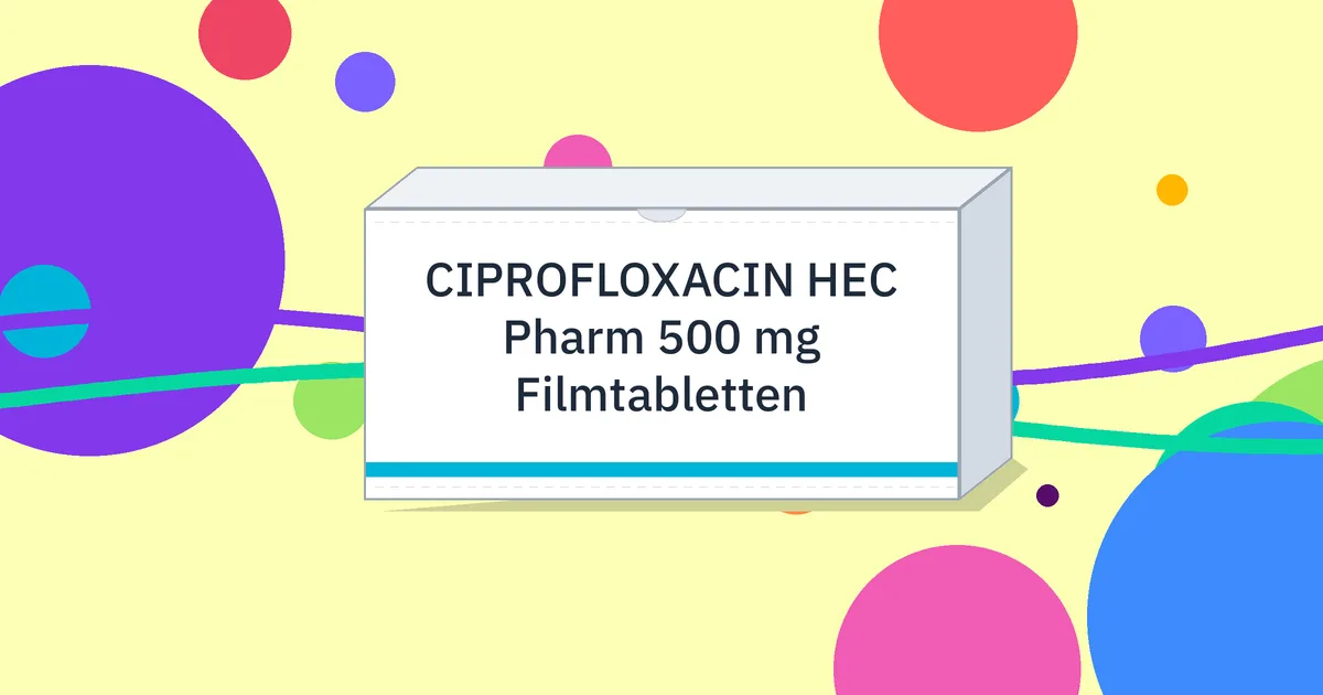 Symbolbild: Packung mit der Aufschrift CIPROFLOXACIN HEC Pharm 500 mg Filmtabletten (PZN 10410779) – Verfügbarkeit und Bezug in Apotheken in Frankfurt am Main