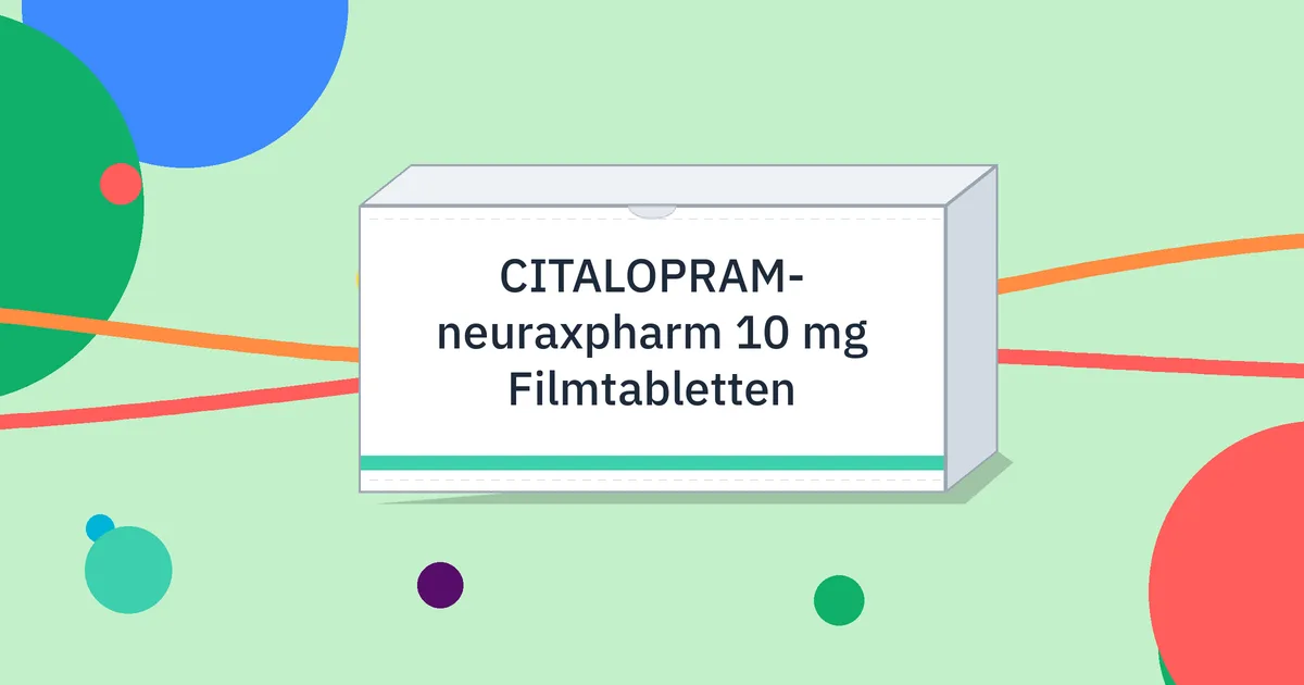 Symbolbild: Packung mit der Aufschrift CITALOPRAM-neuraxpharm 10 mg Filmtabletten (PZN 01121243) – Verfügbarkeit und Bezug in Apotheken in Frankfurt am Main