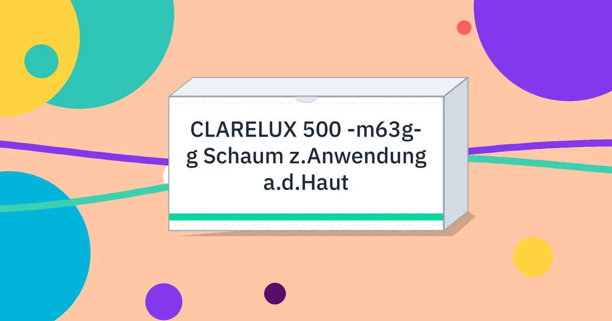 Symbolbild: Packung mit der Aufschrift CLARELUX 500 -m63g-g Schaum z.Anwendung a.d.Haut (PZN 17631101) – Verfügbarkeit und Bezug in Apotheken in Frankfurt am Main