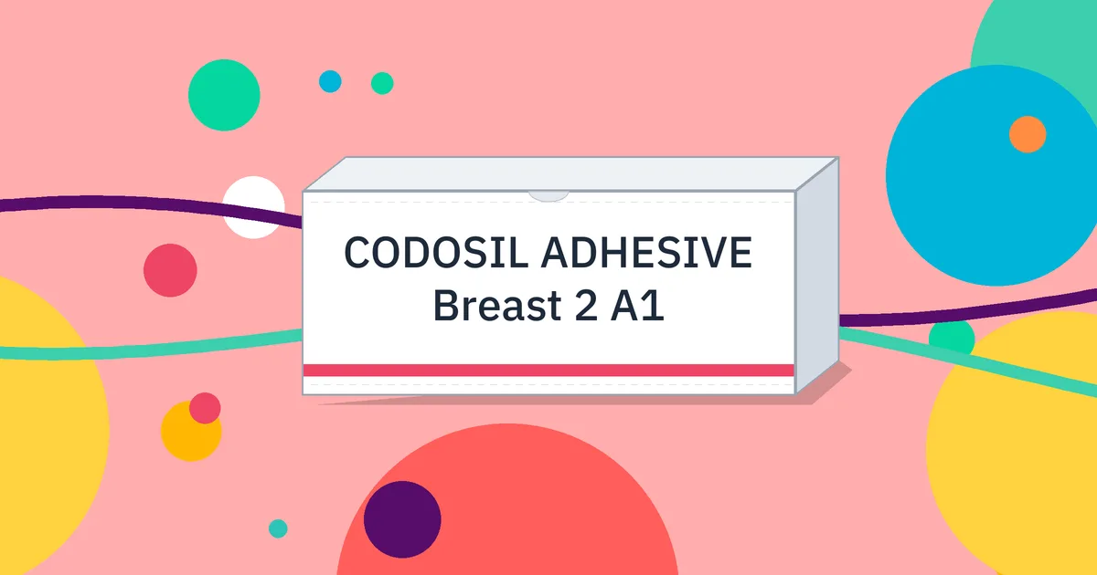 Symbolbild: Packung mit der Aufschrift CODOSIL ADHESIVE Breast 2 A1 (PZN 19235906) – Verfügbarkeit und Bezug in Apotheken in Frankfurt am Main