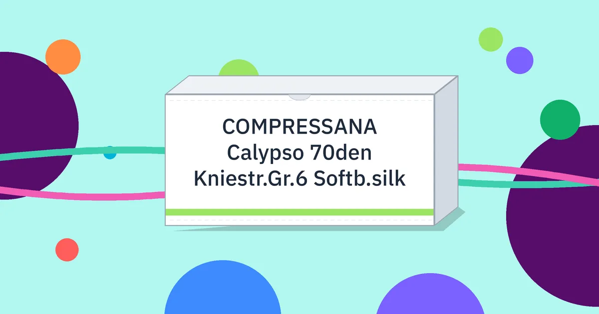 Symbolbild: Packung mit der Aufschrift COMPRESSANA Calypso 70den Kniestr.Gr.6 Softb.silk (PZN 07719415) – Verfügbarkeit und Bezug in Apotheken in Frankfurt am Main