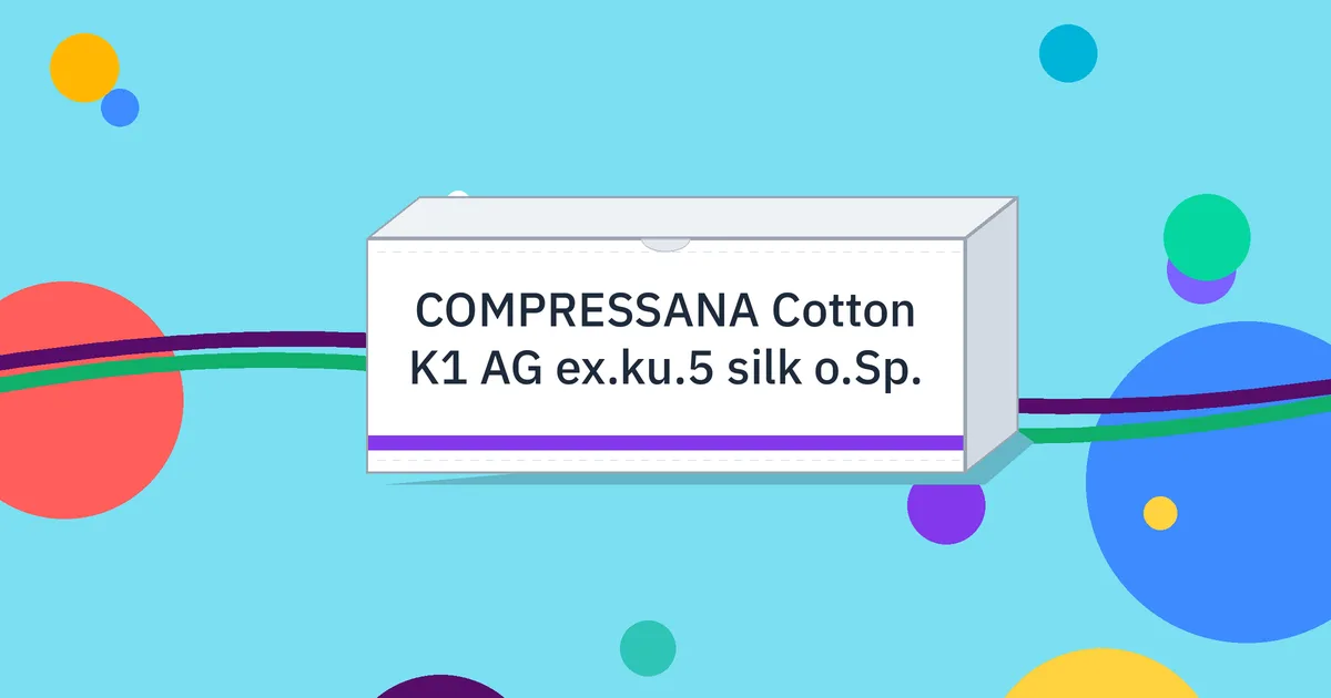 Symbolbild: Packung mit der Aufschrift COMPRESSANA Cotton K1 AG ex.ku.5 silk o.Sp. (PZN 11395326) – Verfügbarkeit und Bezug in Apotheken in Frankfurt am Main