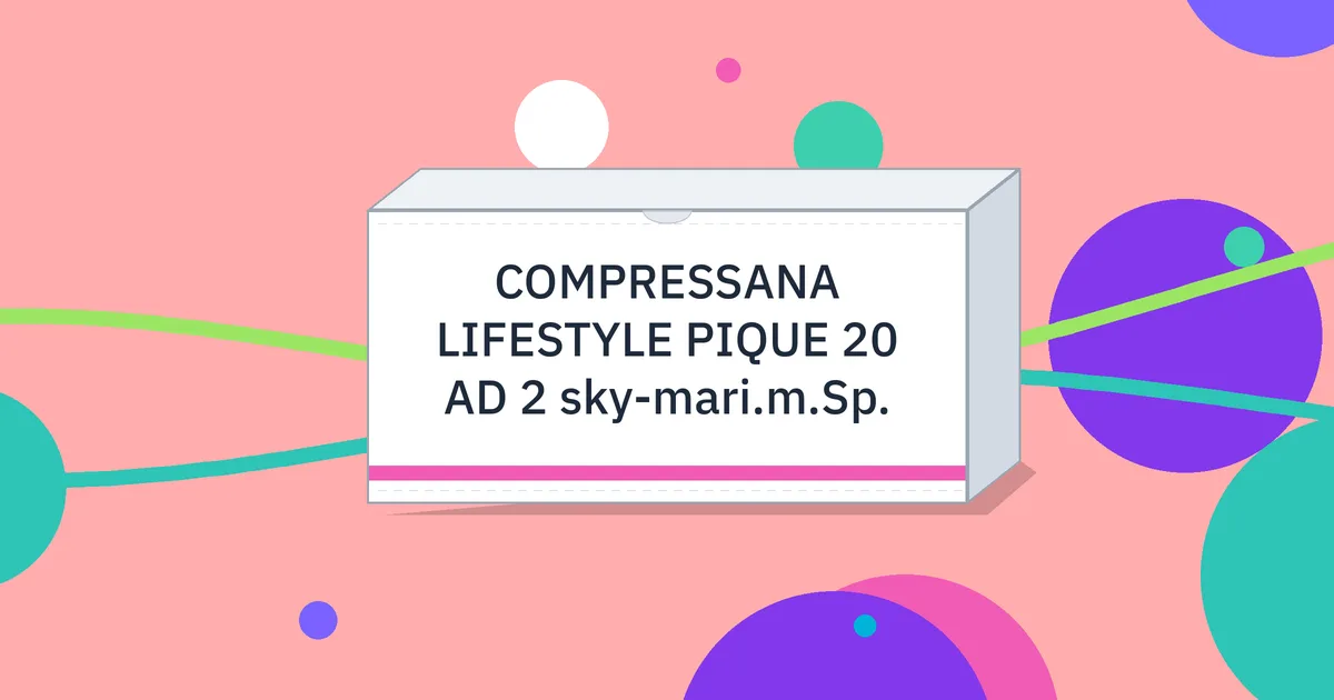 Symbolbild: Packung mit der Aufschrift COMPRESSANA LIFESTYLE PIQUE 20 AD 2 sky-mari.m.Sp. (PZN 19476811) – Verfügbarkeit und Bezug in Apotheken in Frankfurt am Main