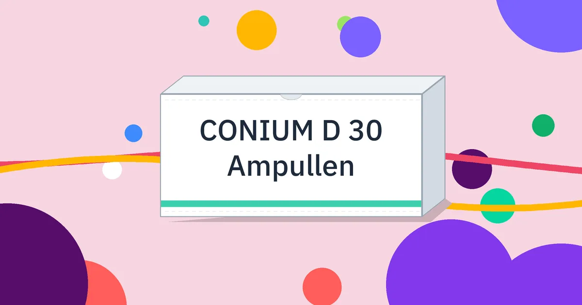 Symbolbild: Packung mit der Aufschrift CONIUM D 30 Ampullen (PZN 11705353) – Verfügbarkeit und Bezug in Apotheken in Frankfurt am Main