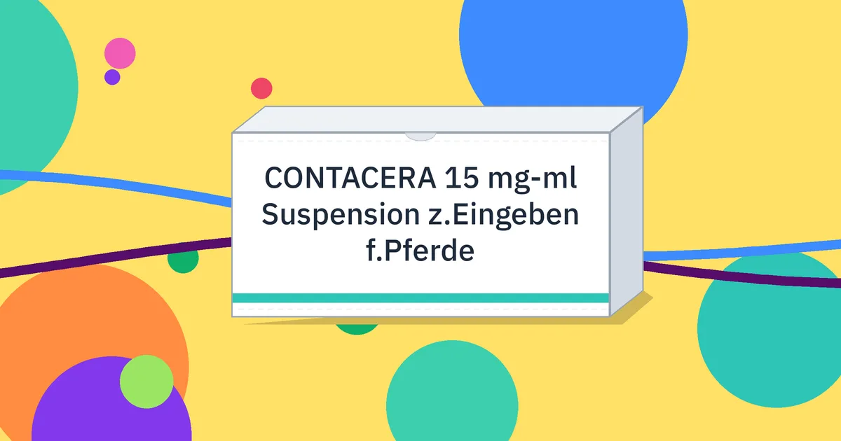 Symbolbild: Packung mit der Aufschrift CONTACERA 15 mg-ml Suspension z.Eingeben f.Pferde (PZN 11283969) – Verfügbarkeit und Bezug in Apotheken in Frankfurt am Main