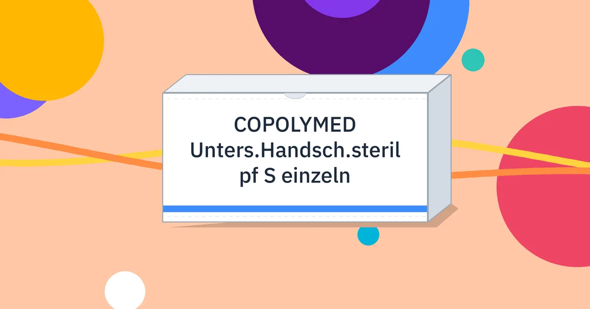 Symbolbild: Packung mit der Aufschrift COPOLYMED Unters.Handsch.steril pf S einzeln (PZN 03896416) – Verfügbarkeit und Bezug in Apotheken in Frankfurt am Main