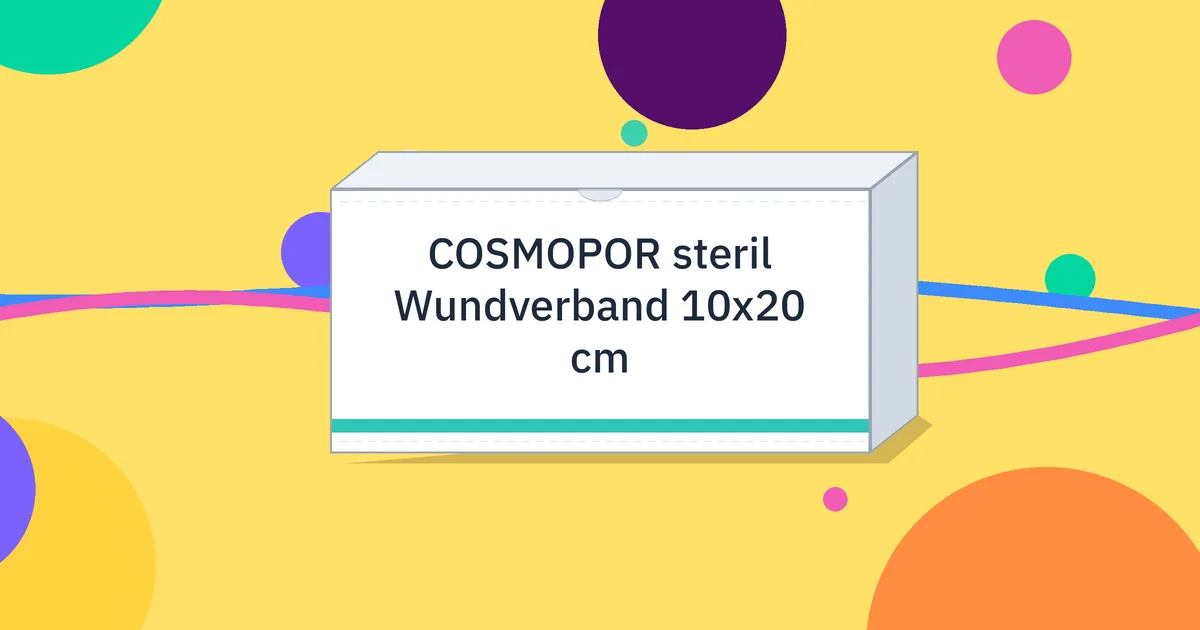 Symbolbild: Packung mit der Aufschrift COSMOPOR steril Wundverband 10x20 cm (PZN 09177674) – Verfügbarkeit und Bezug in Apotheken in Frankfurt am Main