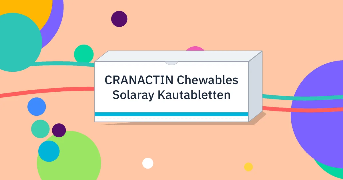 Symbolbild: Packung mit der Aufschrift CRANACTIN Chewables Solaray Kautabletten (PZN 17253691) – Verfügbarkeit und Bezug in Apotheken in Frankfurt am Main