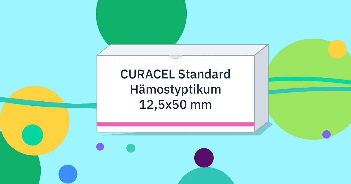 Symbolbild: Packung mit der Aufschrift CURACEL Standard Hämostyptikum 12,5x50 mm (PZN 09436302) – Verfügbarkeit und Bezug in Apotheken in Frankfurt am Main