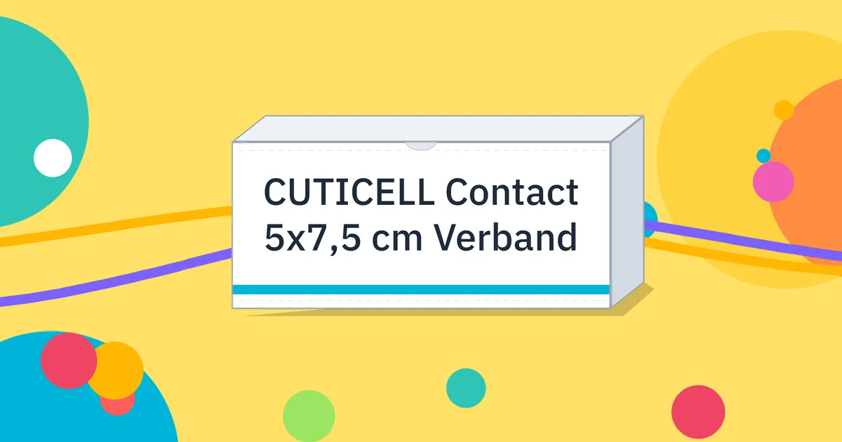 Symbolbild: Packung mit der Aufschrift CUTICELL Contact 5x7,5 cm Verband (PZN 12655870) – Verfügbarkeit und Bezug in Apotheken in Frankfurt am Main