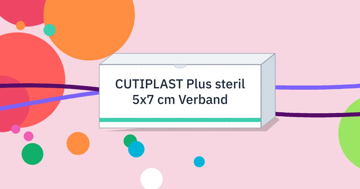 Symbolbild: Packung mit der Aufschrift CUTIPLAST Plus steril 5x7 cm Verband (PZN 17434056) – Verfügbarkeit und Bezug in Apotheken in Frankfurt am Main