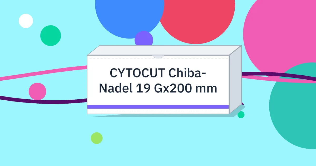 Symbolbild: Packung mit der Aufschrift CYTOCUT Chiba-Nadel 19 Gx200 mm (PZN 19735224) – Verfügbarkeit und Bezug in Apotheken in Frankfurt am Main