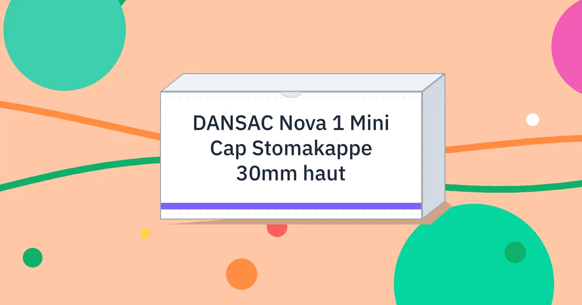 Symbolbild: Packung mit der Aufschrift DANSAC Nova 1 Mini Cap Stomakappe 30mm haut (PZN 01985340) – Verfügbarkeit und Bezug in Apotheken in Frankfurt am Main