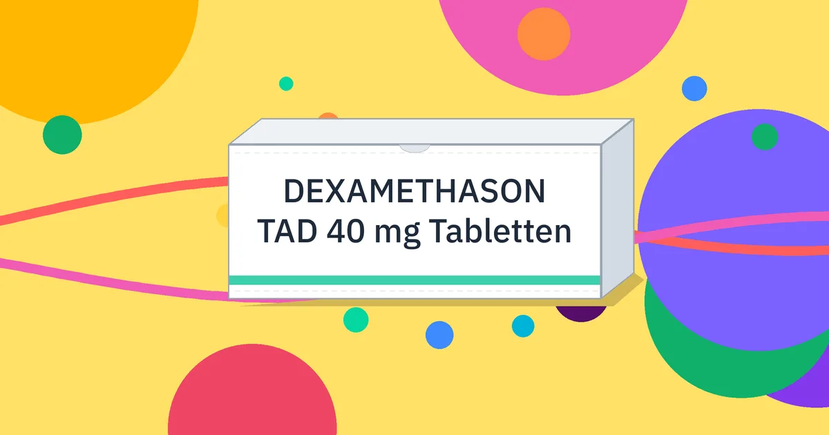 Symbolbild: Packung mit der Aufschrift DEXAMETHASON TAD 40 mg Tabletten (PZN 13721959) – Verfügbarkeit und Bezug in Apotheken in Frankfurt am Main