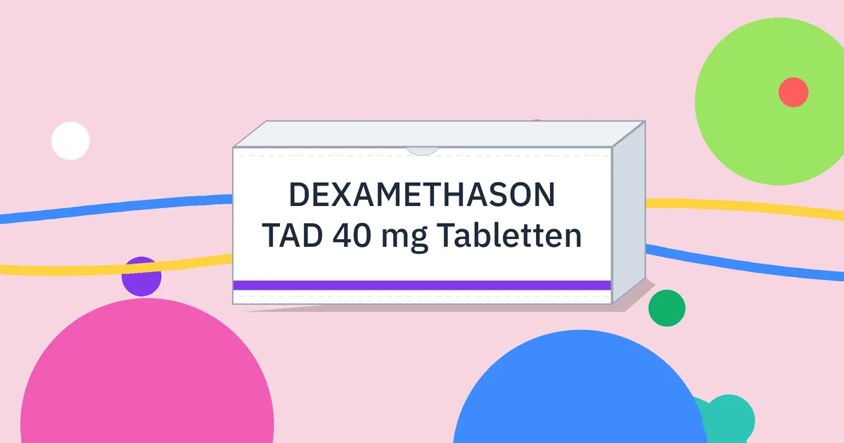 Symbolbild: Packung mit der Aufschrift DEXAMETHASON TAD 40 mg Tabletten (PZN 13721942) – Verfügbarkeit und Bezug in Apotheken in Frankfurt am Main