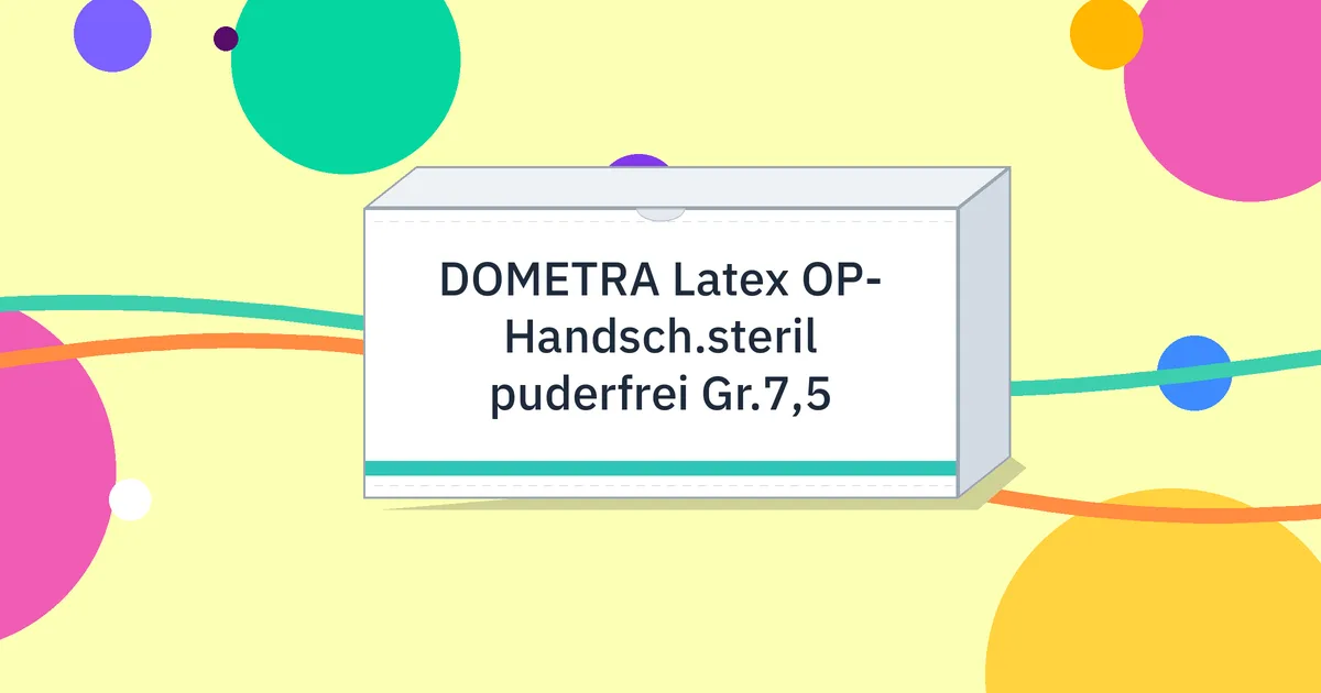 Symbolbild: Packung mit der Aufschrift DOMETRA Latex OP-Handsch.steril puderfrei Gr.7,5 (PZN 15385276) – Verfügbarkeit und Bezug in Apotheken in Frankfurt am Main