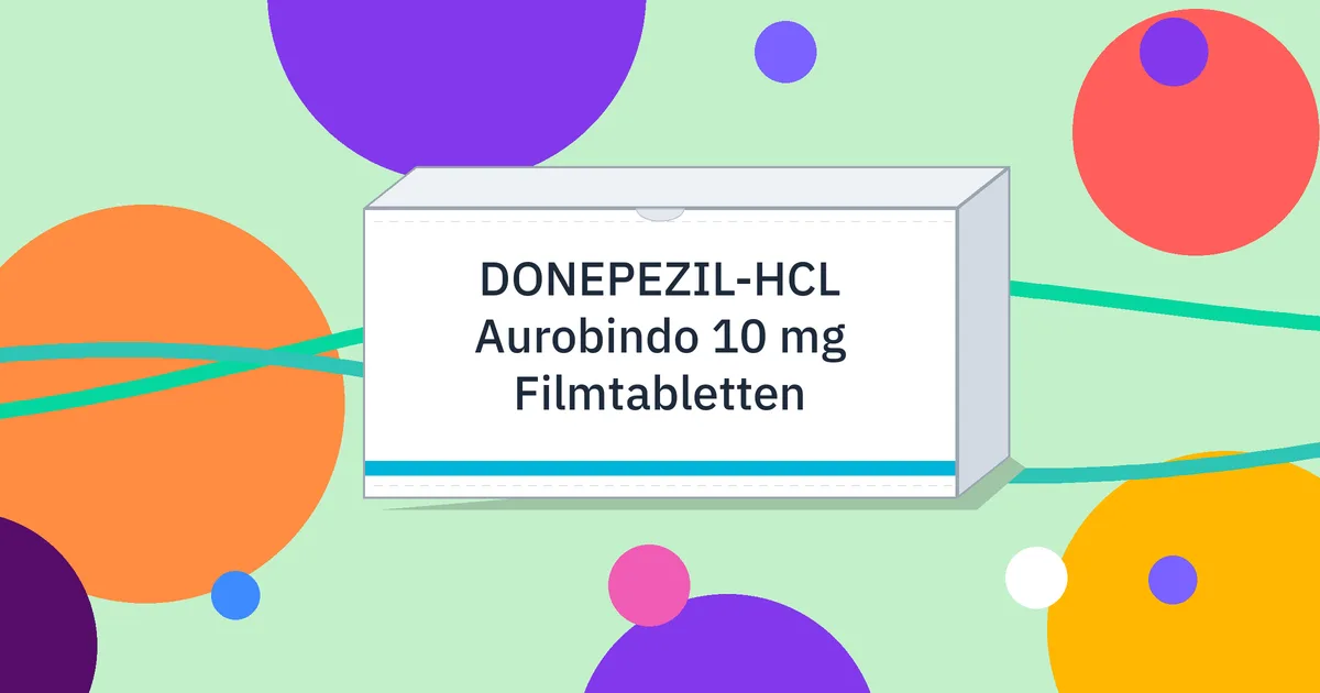Symbolbild: Packung mit der Aufschrift DONEPEZIL-HCL Aurobindo 10 mg Filmtabletten (PZN 10057797) – Verfügbarkeit und Bezug in Apotheken in Frankfurt am Main