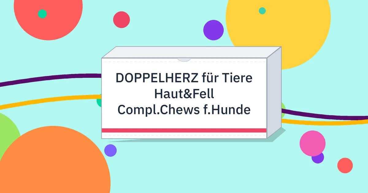 Symbolbild: Packung mit der Aufschrift DOPPELHERZ für Tiere Haut&Fell Compl.Chews f.Hunde (PZN 17305643) – Verfügbarkeit und Bezug in Apotheken in Frankfurt am Main