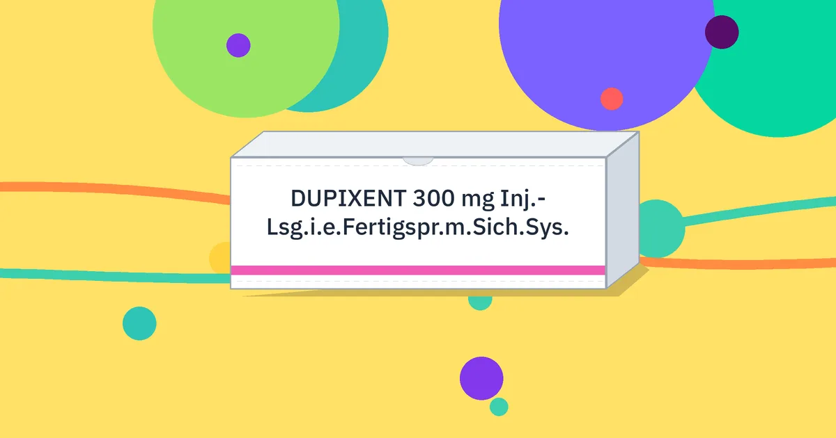 Symbolbild: Packung mit der Aufschrift DUPIXENT 300 mg Inj.-Lsg.i.e.Fertigspr.m.Sich.Sys. (PZN 19554534) – Verfügbarkeit und Bezug in Apotheken in Frankfurt am Main