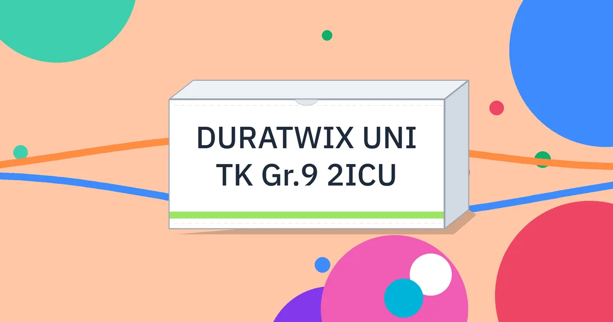 Symbolbild: Packung mit der Aufschrift DURATWIX UNI TK Gr.9 2ICU (PZN 19788077) – Verfügbarkeit und Bezug in Apotheken in Frankfurt am Main