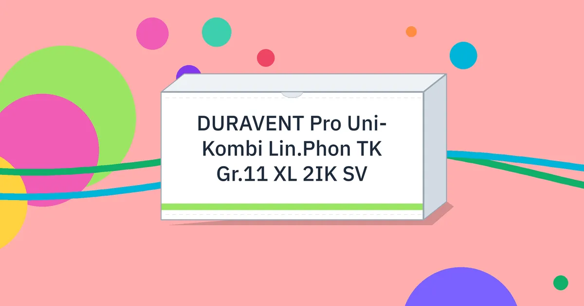 Symbolbild: Packung mit der Aufschrift DURAVENT Pro Uni-Kombi Lin.Phon TK Gr.11 XL 2IK SV (PZN 19246790) – Verfügbarkeit und Bezug in Apotheken in Frankfurt am Main