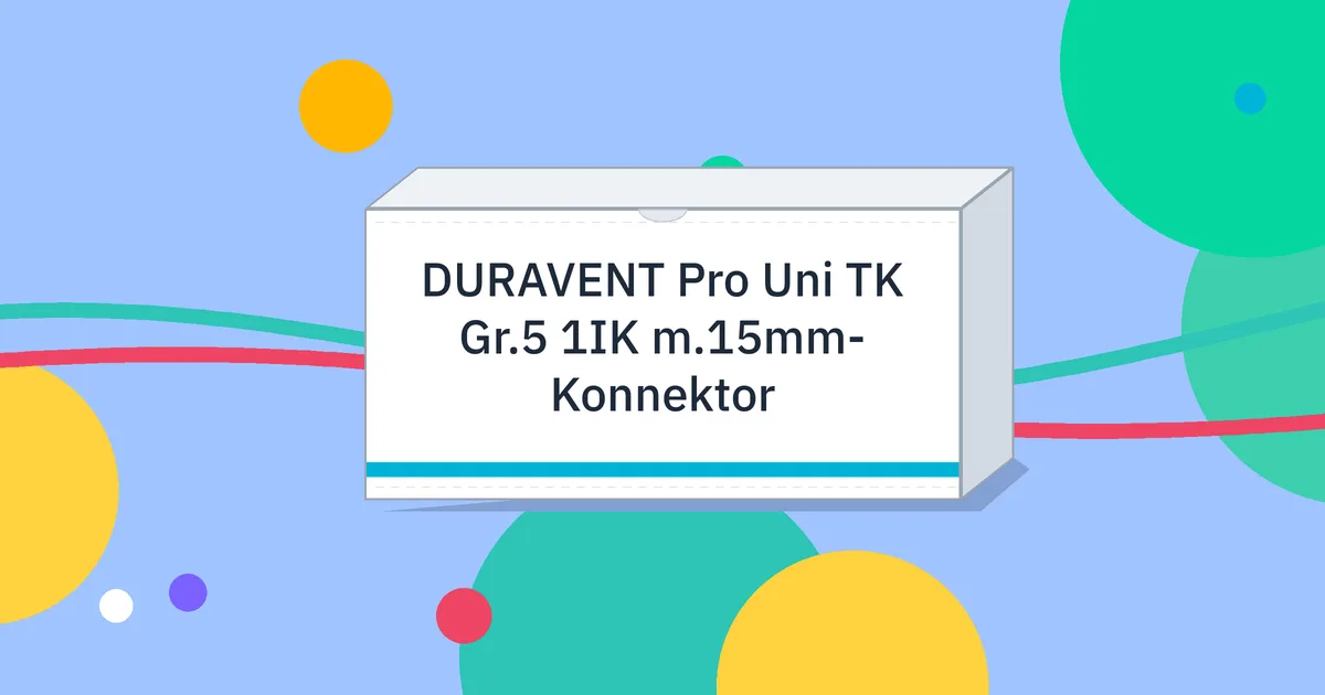 Symbolbild: Packung mit der Aufschrift DURAVENT Pro Uni TK Gr.5 1IK m.15mm-Konnektor (PZN 19242450) – Verfügbarkeit und Bezug in Apotheken in Frankfurt am Main
