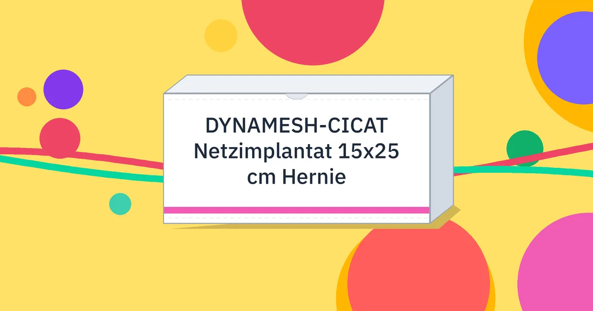 Symbolbild: Packung mit der Aufschrift DYNAMESH-CICAT Netzimplantat 15x25 cm Hernie (PZN 10744026) – Verfügbarkeit und Bezug in Apotheken in Frankfurt am Main