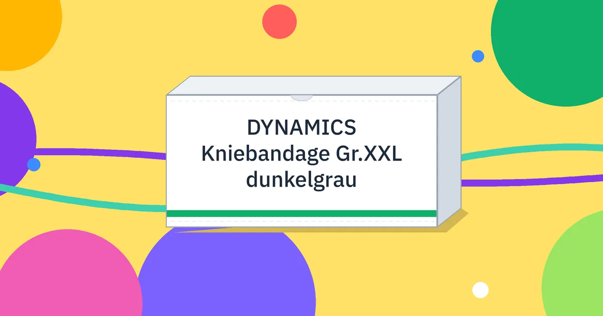Symbolbild: Packung mit der Aufschrift DYNAMICS Kniebandage Gr.XXL dunkelgrau (PZN 10633746) – Verfügbarkeit und Bezug in Apotheken in Frankfurt am Main