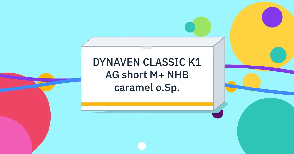 Symbolbild: Packung mit der Aufschrift DYNAVEN CLASSIC K1 AG short M+ NHB caramel o.Sp. (PZN 18415552) – Verfügbarkeit und Bezug in Apotheken in Frankfurt am Main