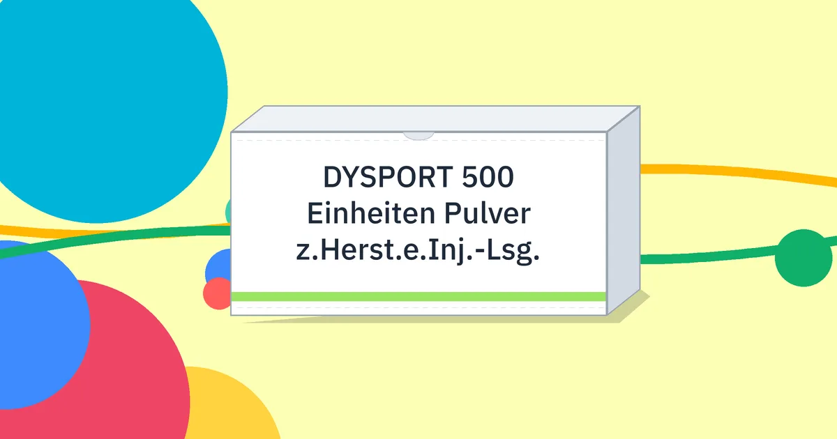 Symbolbild: Packung mit der Aufschrift DYSPORT 500 Einheiten Pulver z.Herst.e.Inj.-Lsg. (PZN 18074370) – Verfügbarkeit und Bezug in Apotheken in Frankfurt am Main