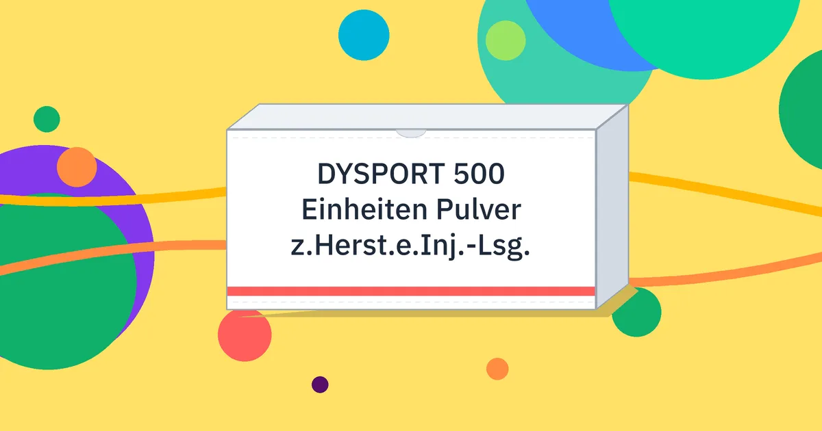 Symbolbild: Packung mit der Aufschrift DYSPORT 500 Einheiten Pulver z.Herst.e.Inj.-Lsg. (PZN 19237147) – Verfügbarkeit und Bezug in Apotheken in Frankfurt am Main