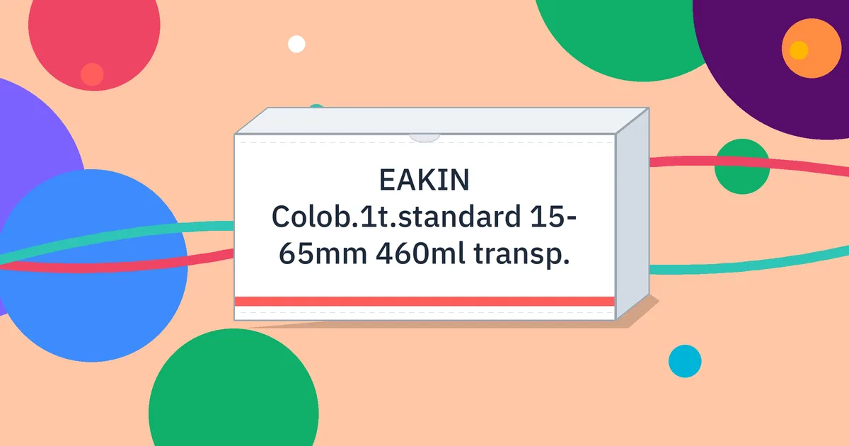 Symbolbild: Packung mit der Aufschrift EAKIN Colob.1t.standard 15-65mm 460ml transp. (PZN 09642332) – Verfügbarkeit und Bezug in Apotheken in Frankfurt am Main