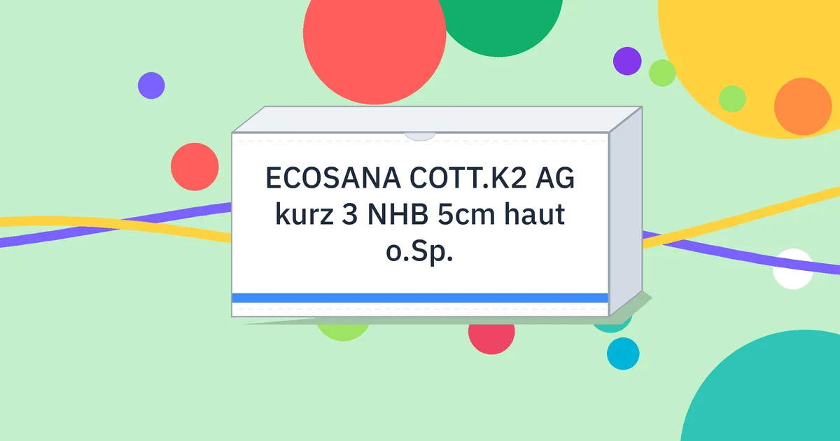 Symbolbild: Packung mit der Aufschrift ECOSANA COTT.K2 AG kurz 3 NHB 5cm haut o.Sp. (PZN 16949611) – Verfügbarkeit und Bezug in Apotheken in Frankfurt am Main